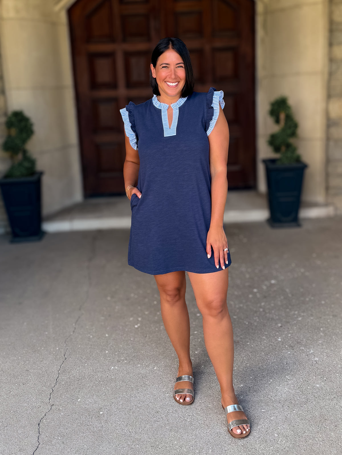 Mavis Striped Contrast Ruffle Dress — Emilia Gray