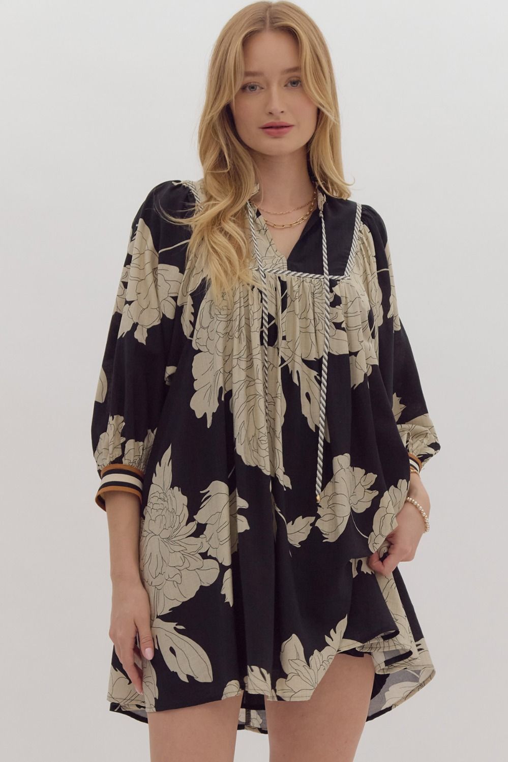 Laylin Striped Trim Floral Dress — Emilia Gray